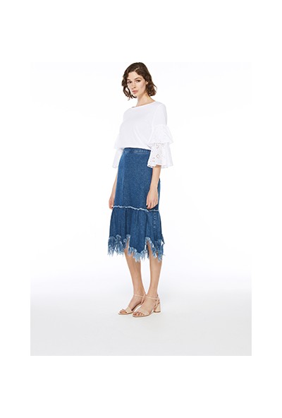 Tchibo Lacivert Püsküllü Kot Etek