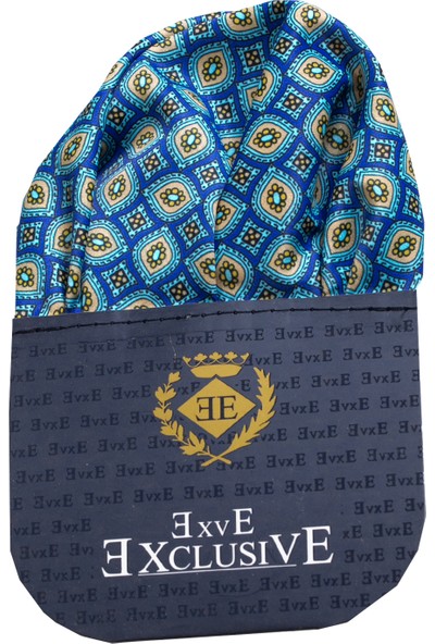 Exve Exclusive Mavi Baskılı Katlanmış Hazır Cep Mendili