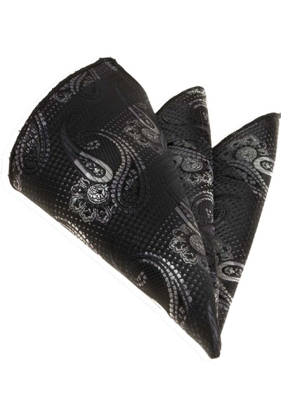 Exve Exclusive Siyah Şal Desen Degrede Geçişli Cep Yaka Mendili