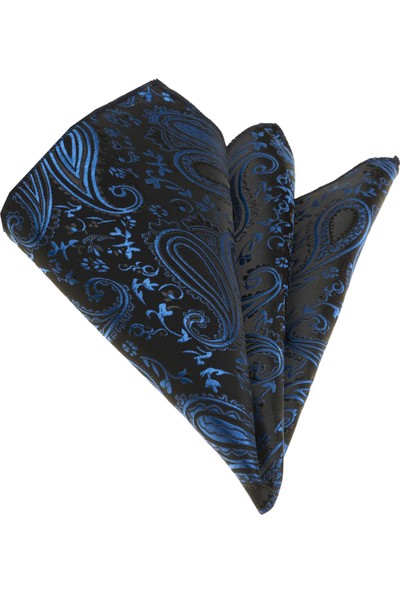 Exve Exclusive Mavi Şal Desenli Jakarlı Cep Yaka Mendili