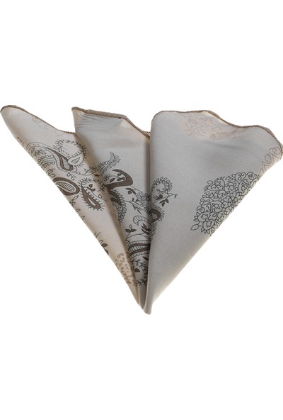 Exve Exclusive Krem Kahve Çiçekli Şifon Yaka Mendili