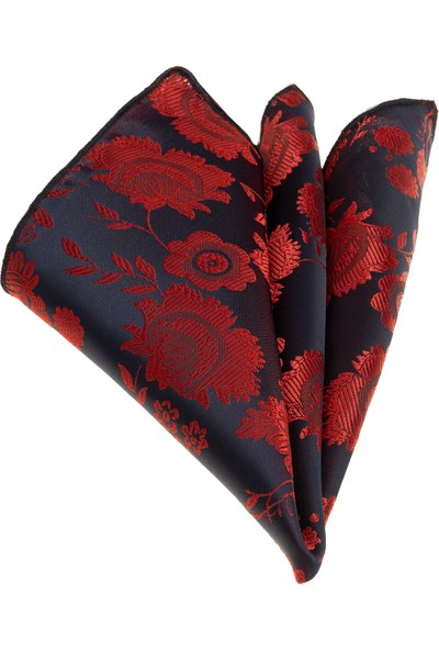 Exve Exclusive Kırmızı Lacivert Çiçekli Dokuma Cep Yaka Mendili