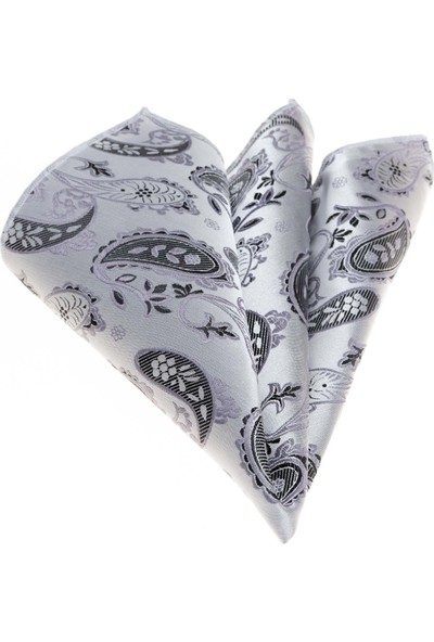 Exve Exclusive Gri Şal Desen Jakar Dokuma Yaka Mendili