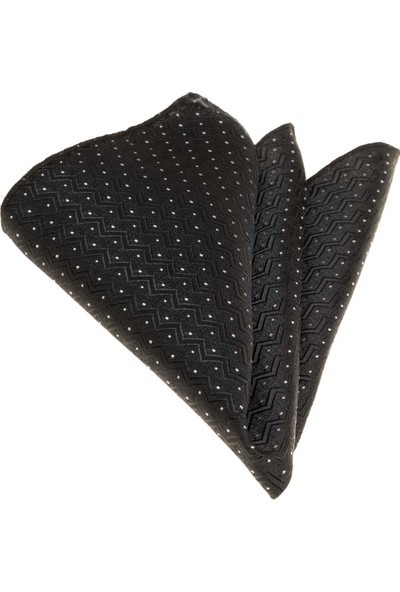 Exve Exclusive Siyah Zigzag Desen Italyan Stil Puantiyeli Yaka Mendili