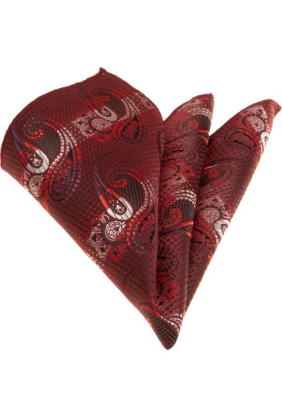 Exve Exclusive Kırmızı Şal Desen Degrede Geçişli Cep Yaka Mendili