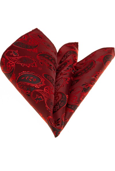 Exve Exclusive Kırmızı Şal Desen Italyan Dokuma Cep Yaka Mendili