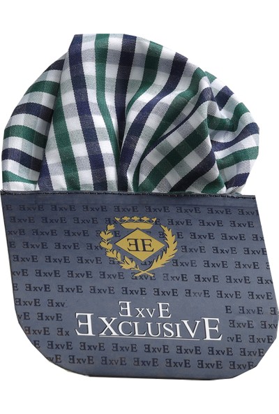Exve Exclusive Yeşil Lacivert Ekose Katlanmış Kullanıma Hazır Cep Mendili