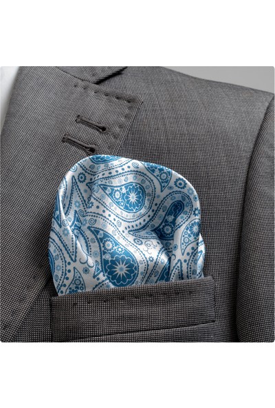 Exve Exclusive Mavi Baskılı Şal Desen Yaka Mendili