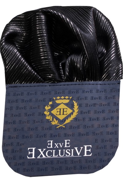 Exve Exclusive Siyah Gümüş Çizgili Katlanmış Hazır Cep Mendili