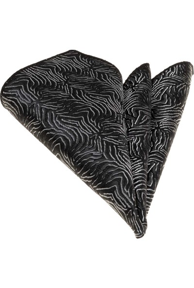 Exve Exclusive Siyah Gümüş Kum Desenli Tasarım Cep Yaka Mendili