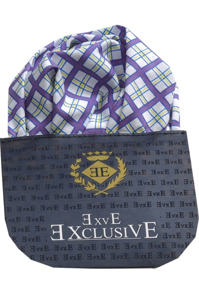 Exve Exclusive Mor Ekoseli Katlanmış Kullanıma Hazır Cep Mendili