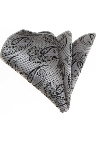 Exve Exclusive Gümüş Şal Desenli Desenli Cep Yaka Mendili