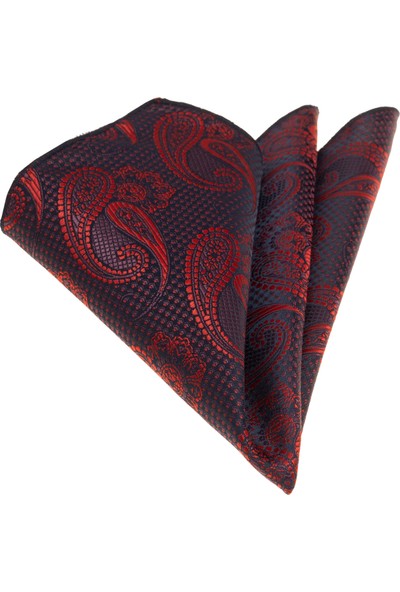 Exve Exclusive Lacivert Kırmızı Şal Desenli Desenli Cep Yaka Mendili