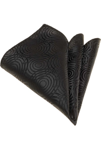 Exve Exclusive Siyah Dairesel Geometrik Desenli Cep Yaka Mendili