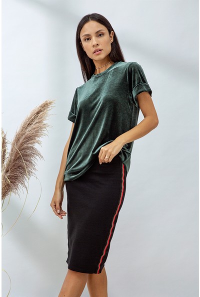 Tchibo Yan Şerit Detaylı Kalem Etek Siyah