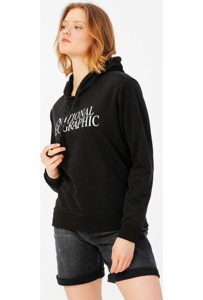 National Geographic Siyah Kapüşonlu Baskılı Kadın Sweatshirt National Geographic Siyah Kapüşonlu Baskılı Kadın Sweatshirt