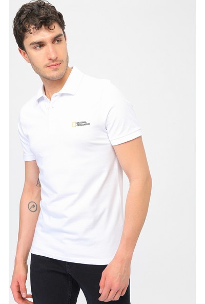 National Geographic Erkek Polo Yaka Beyaz T-Shirt
