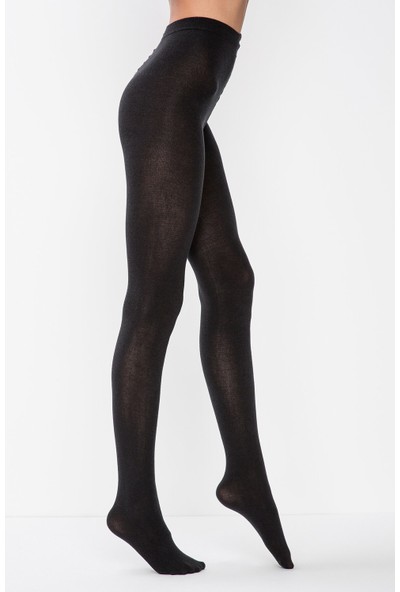 Penti Siyah Angora-Yün Karışımı Külotlu Çorap