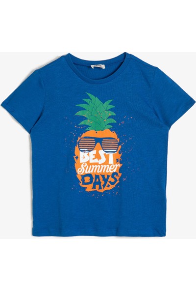 Koton Erkek Çocuk Baskılı Pamuklu Kısa Kollu Bisiklet Yaka T-Shirt