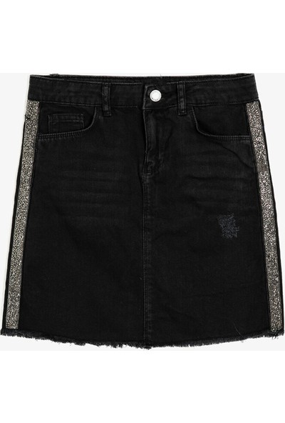 Koton Şeritli Cepli Jean Etek