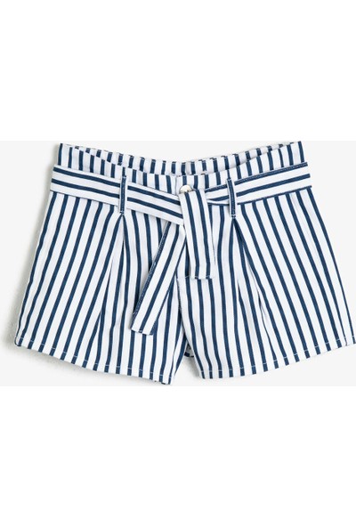 Koton Kids Kız Çocuk Çizgili Pantolon Kumasindan Pileli Baglamali Kısa Şort