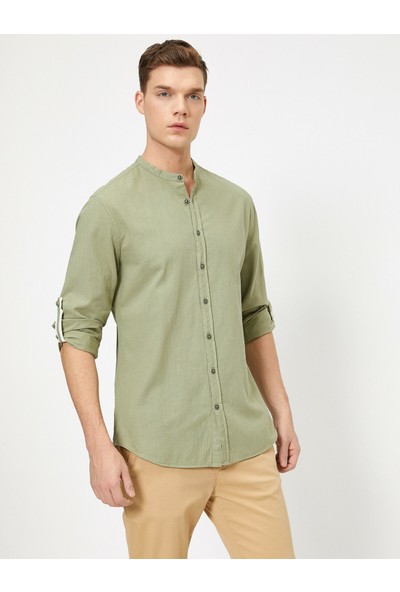 Koton Erkek Hakim Yaka Apoletli Slim Fit Gömlek Koton Erkek Hakim Yaka Apoletli Slim Fit Gömlek