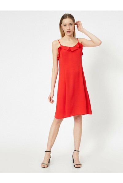 Koton Kadın İnce Askılı Volan Detaylı Elbise