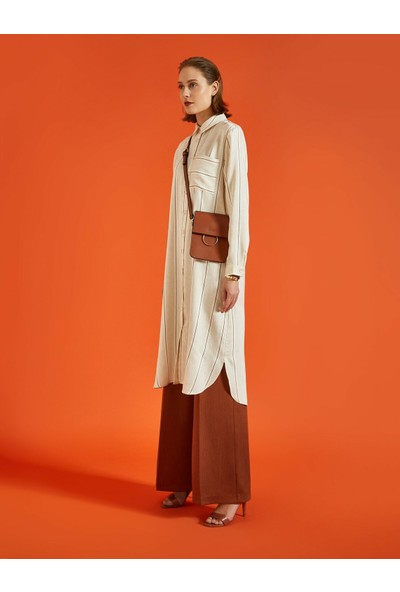 Koton Kadın Klasik Yaka Uzun Kollu Çizgili Tunik