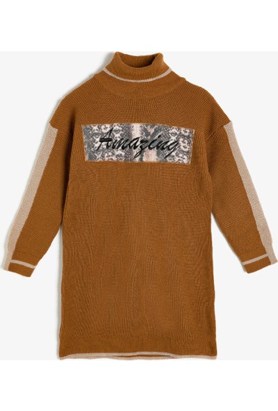 Koton Yüksek Yaka Uzun Kollu Pullu Triko Kazak