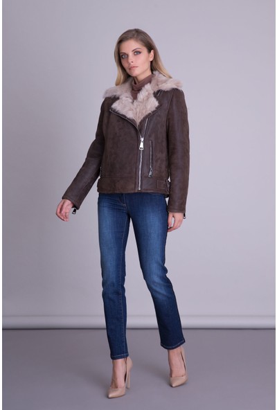 Gizia Kürk Detaylı Kahverengi Deri Ceket