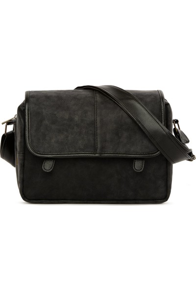 Bagmori Siyah Kapaklı Nubuk Postacı Çapraz Çanta