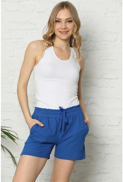 Akbeniz Kadın Saks Keten Şort 273