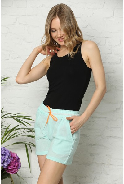 Akbeniz Su Yeşili Keten Şort 280