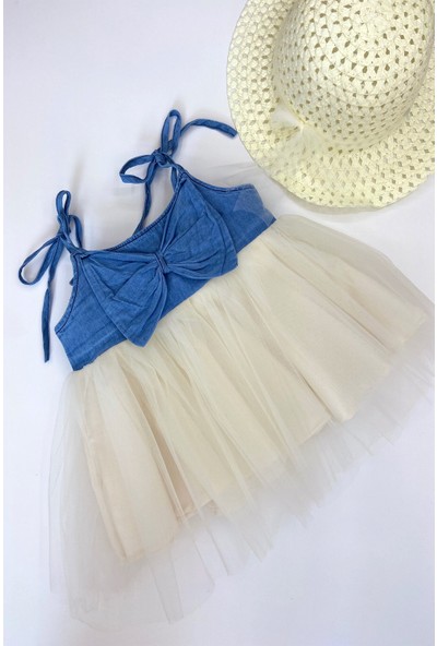 Colored Baby Kız Çocuk Şapkalı Altı Tül Üstü Kot Elbise Colored Baby Kız Çocuk Şapkalı Altı Tül Üstü Kot Elbise