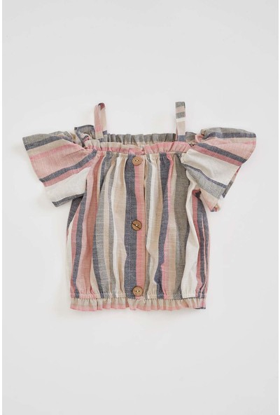 Defacto Kız Çocuk Çizgili Kısa Kollu Bluz N2747A620SP