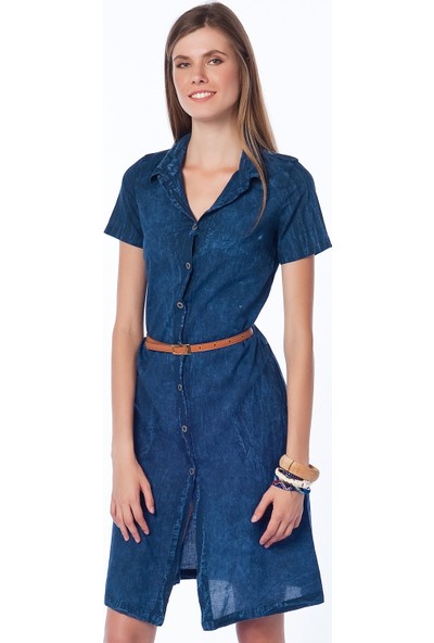 Miss Lusi Omuzu Apoletli Kısa Kol Elbise Koyu Lacivert M