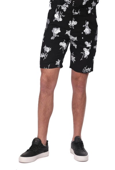 Rose London Çiçek Desenli Siyah Şort
