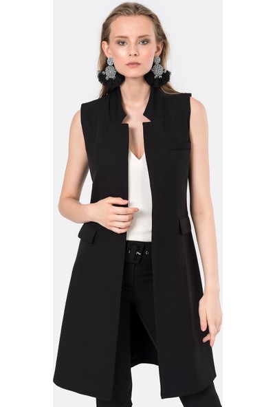 İroni Cep Kapaklı Likralı Siyah Yelek - 6388-891K Siyah