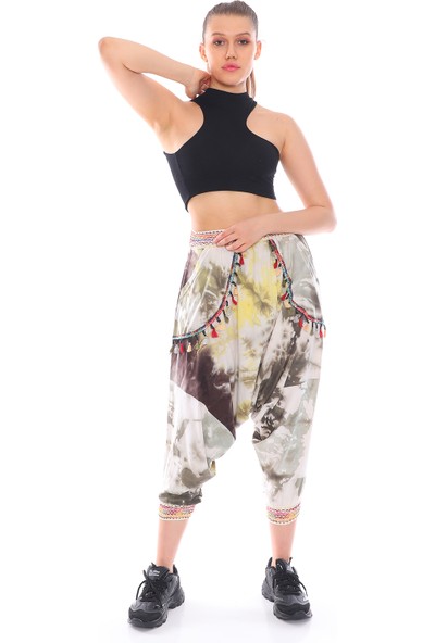 PodiumStar Renkli Cepleri Püskül Detaylı Etnik Şalvar Pantolon