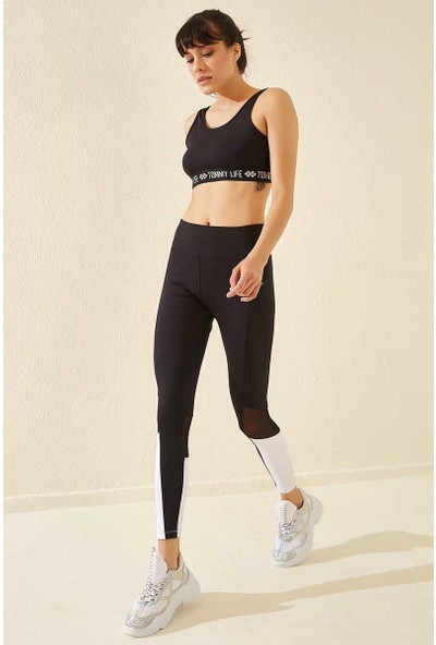 Tommy Life Siyah-Beyaz Kadın Yüksek Bel File Detaylı Slim Fit Dar Paça Tayt-94538_1 Tommy Life Siyah-Beyaz Kadın Yüksek Bel File Detaylı Slim Fit Dar Paça Tayt-94538_1