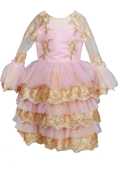 Gala Dantelli Kolları Tül Elbise