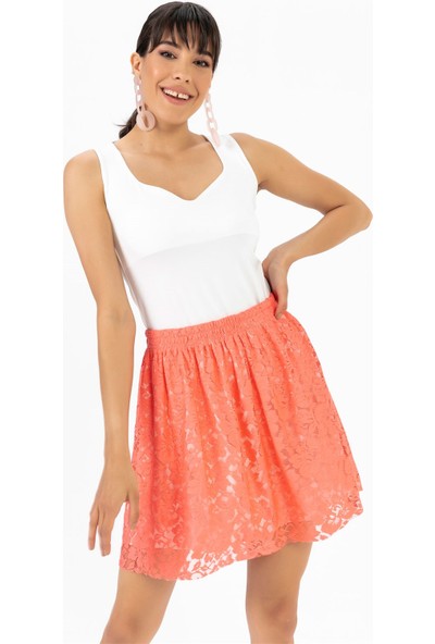 Liplipo Kadın Beli Lastikli Dantel Etek
