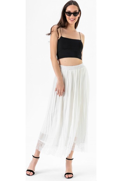 Liplipo Kadın Ucu Dantel Detaylı Piliseli Etek
