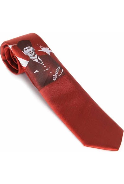 Gaffy Atatürk ve Imza Desenli Dokuma Kırmızı Kravat - Ak-14 Gaffy Atatürk ve Imza Desenli Dokuma Kırmızı Kravat - Ak-14
