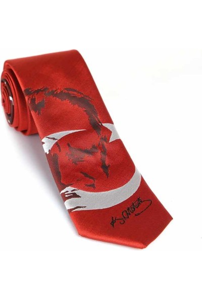 Gaffy Ay-Yıldız ve Atatürk Desenli Dokuma Kırmızı Kravat - Ak-06 Gaffy Ay-Yıldız ve Atatürk Desenli Dokuma Kırmızı Kravat - Ak-06