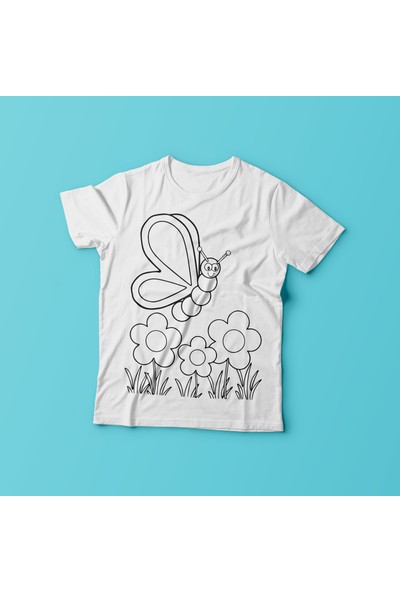 T-Moni Design Boyanabilir Kelebek Desenli Kız Çocuk Tişörtü T-Moni Design Boyanabilir Kelebek Desenli Kız Çocuk Tişörtü