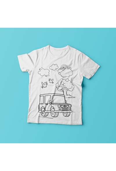T-Moni Design Boyanabilir Araba Desenli Erkek Çocuk Tişörtü