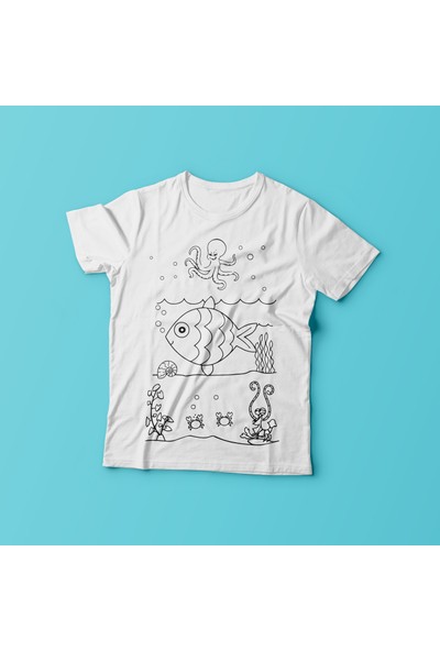 T-Moni Design Boyanabilir Balık Desenli Erkek Çocuk Tişörtü T-Moni Design Boyanabilir Balık Desenli Erkek Çocuk Tişörtü