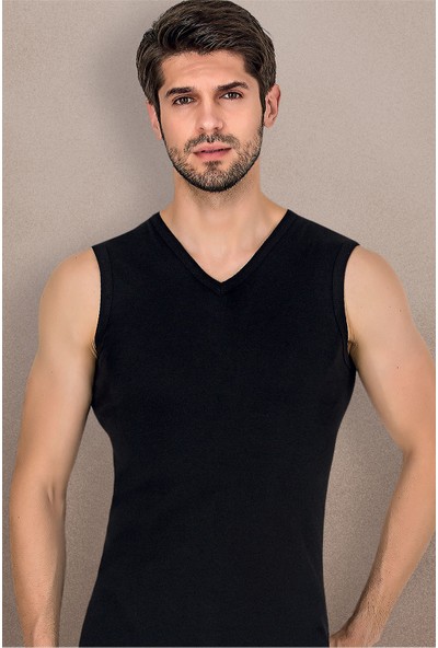 Altun 2022 Ribana Erkek Siyah Kolsuz V Yaka