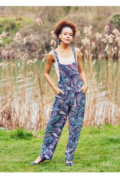 Clandestino Etnik Desenli Otantik Salopet Tulum Mavi